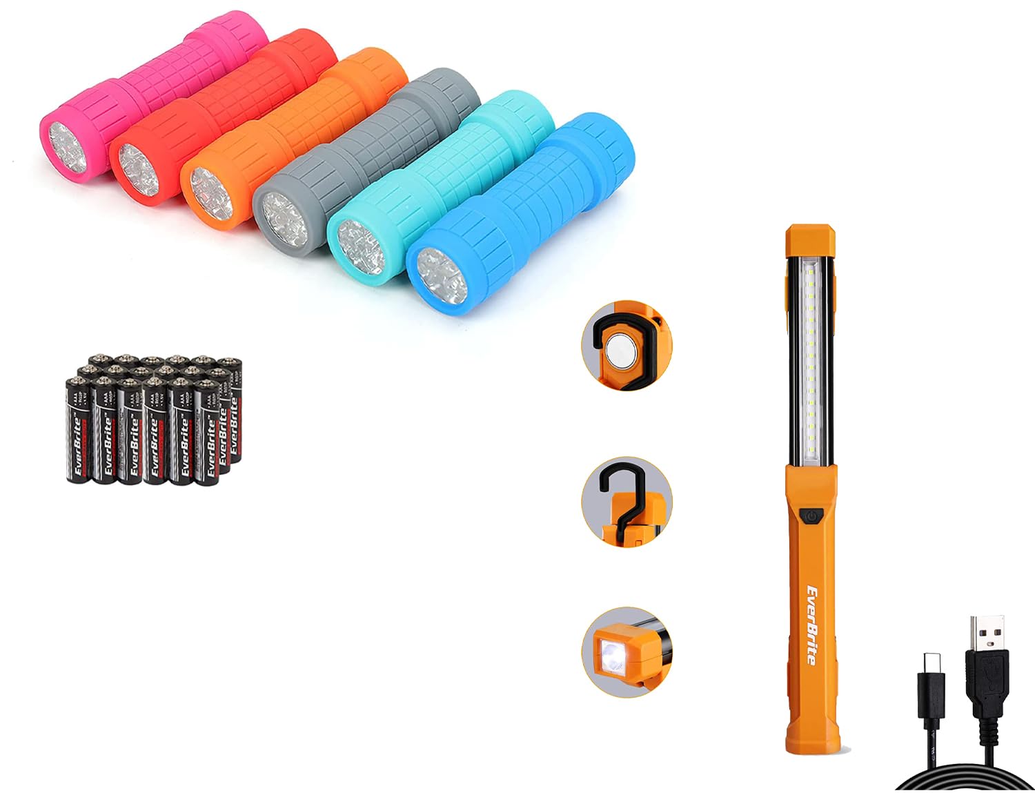 EverBrite 9-LED Flashlight 6-Pack Impact Handheld Torch Assorted Colors ...