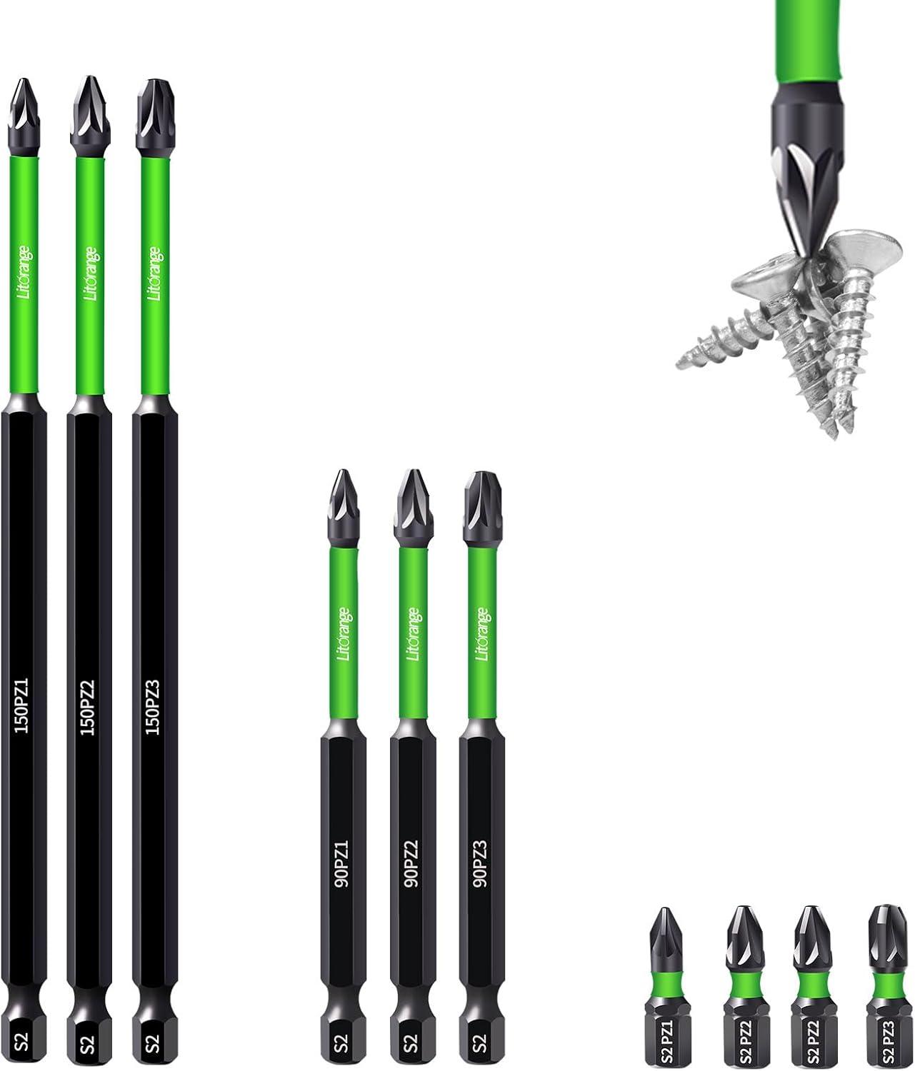 Litorange 10Pcs PZ1 PZ2 PZ3 Magnetic Impact Driver Bits, S2 Steel Long ...