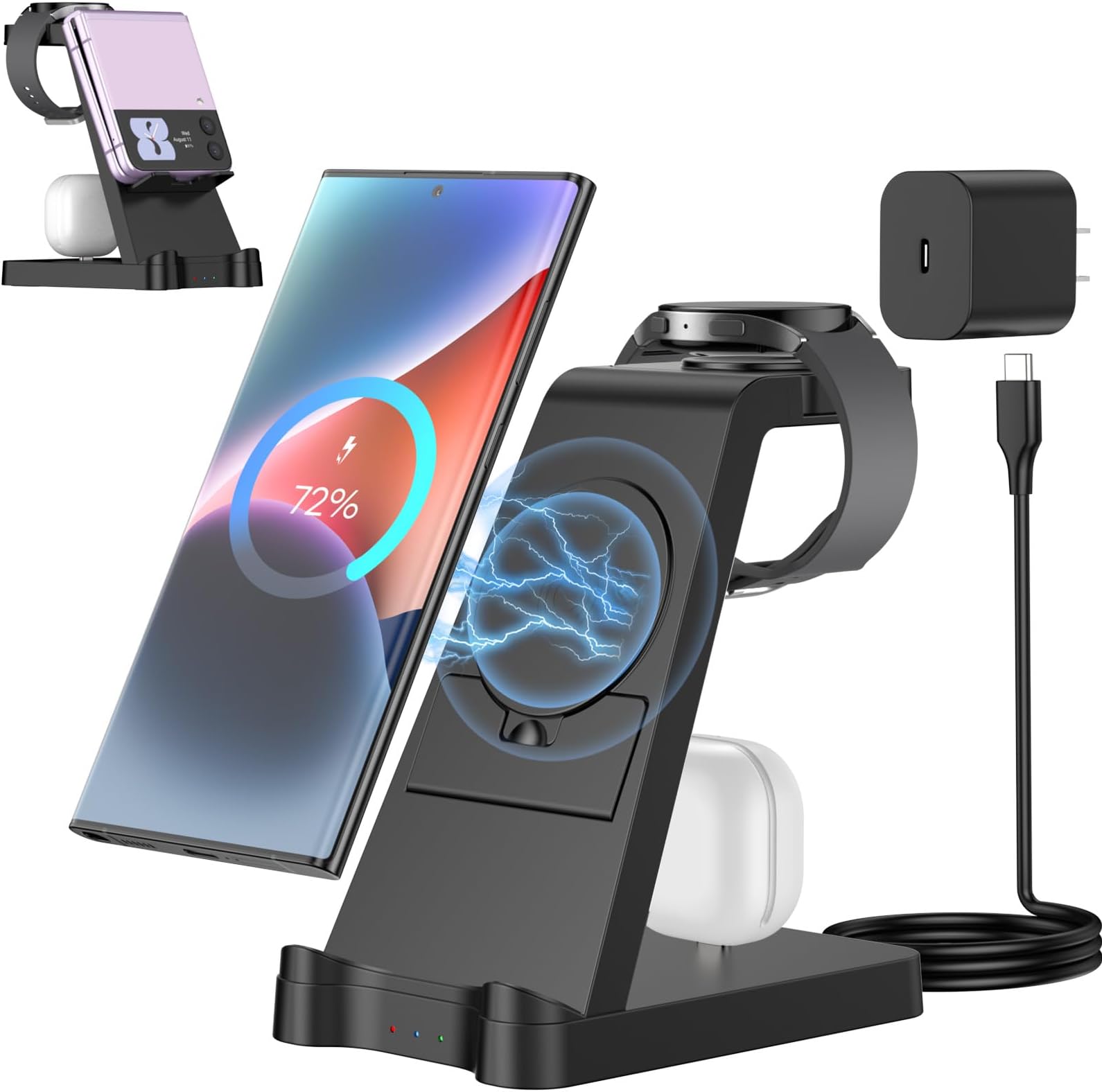 Amazon.com: 3 in 1 Charging Station for Samsung, Wireless Fast Charging ...