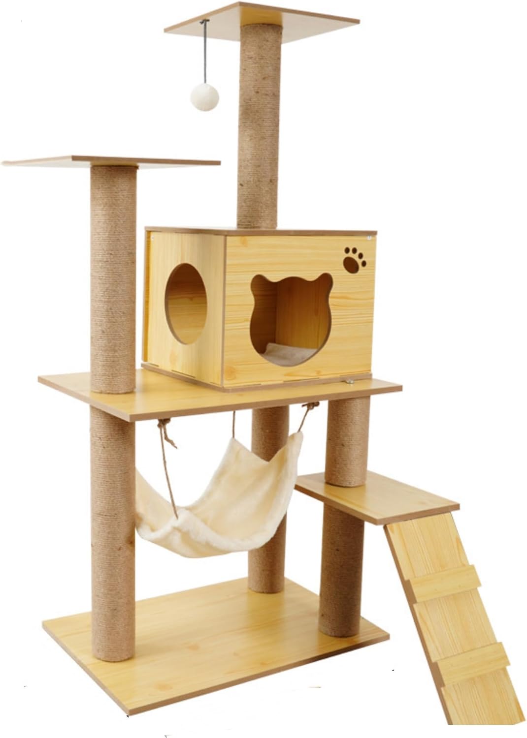 Amazon | キャットタワー 猫ハウス 据え置き 木製 組み立て式 ネコのおもちゃ キャットランド 隠れ家 ネコ用品 ストレス解消 階段B ...