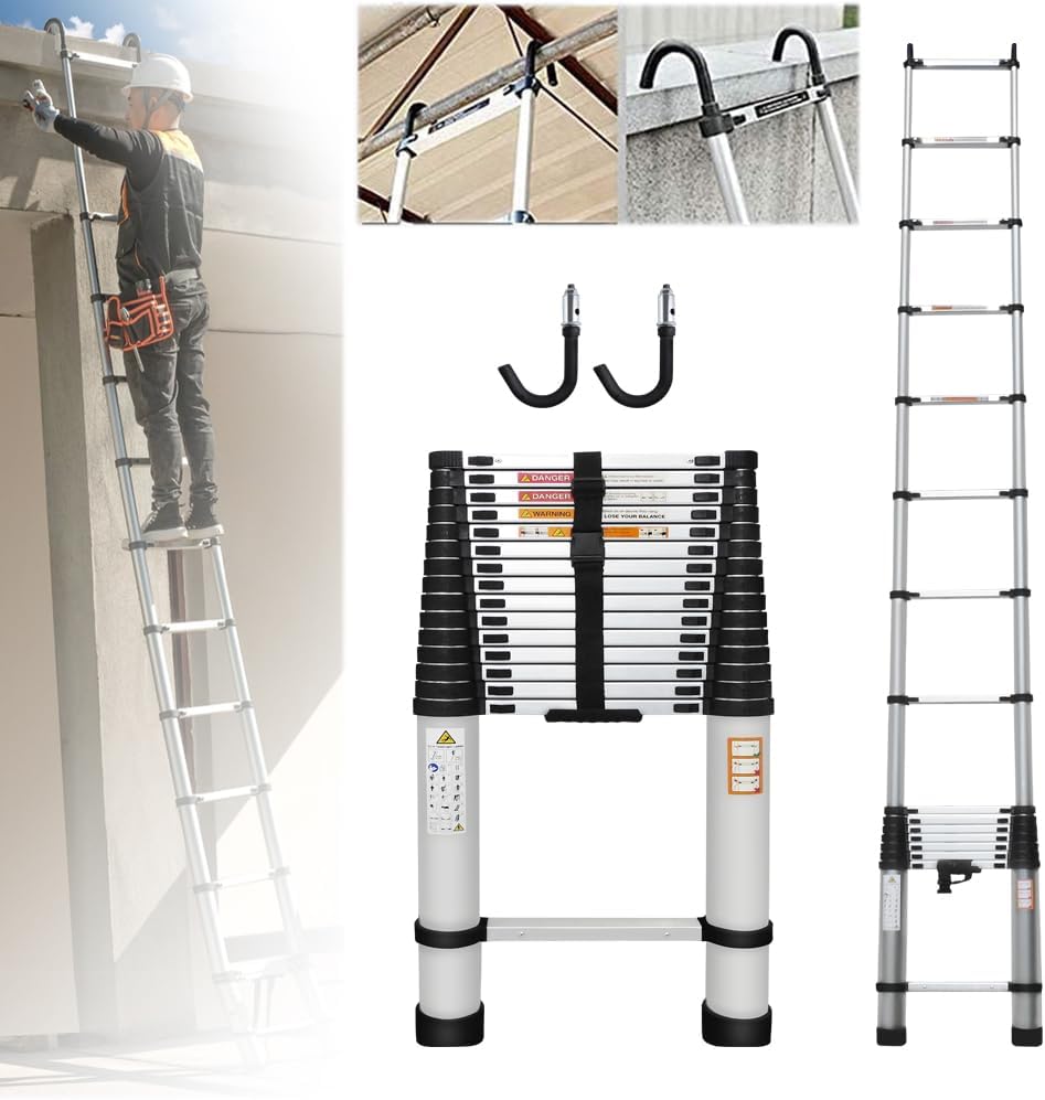 Qimu Aluminum Telescoping Ladder - 20 FT Portable Extension Ladder with ...