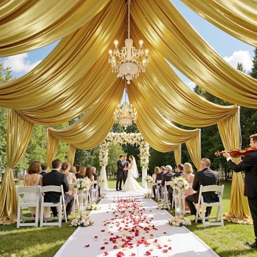 Amazon.com : PartyVillage Gold Shimmer Backdrop Curtains 50x20FT (10 ...