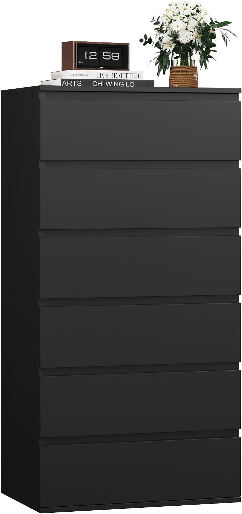 Wooden Vertical Chest of Drawers, Tall Storage Cabinet 6 Drawers ...