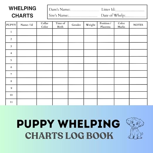 Puppy Whelping Charts Log Book: for Keeping Records, Newborn Puppies ...