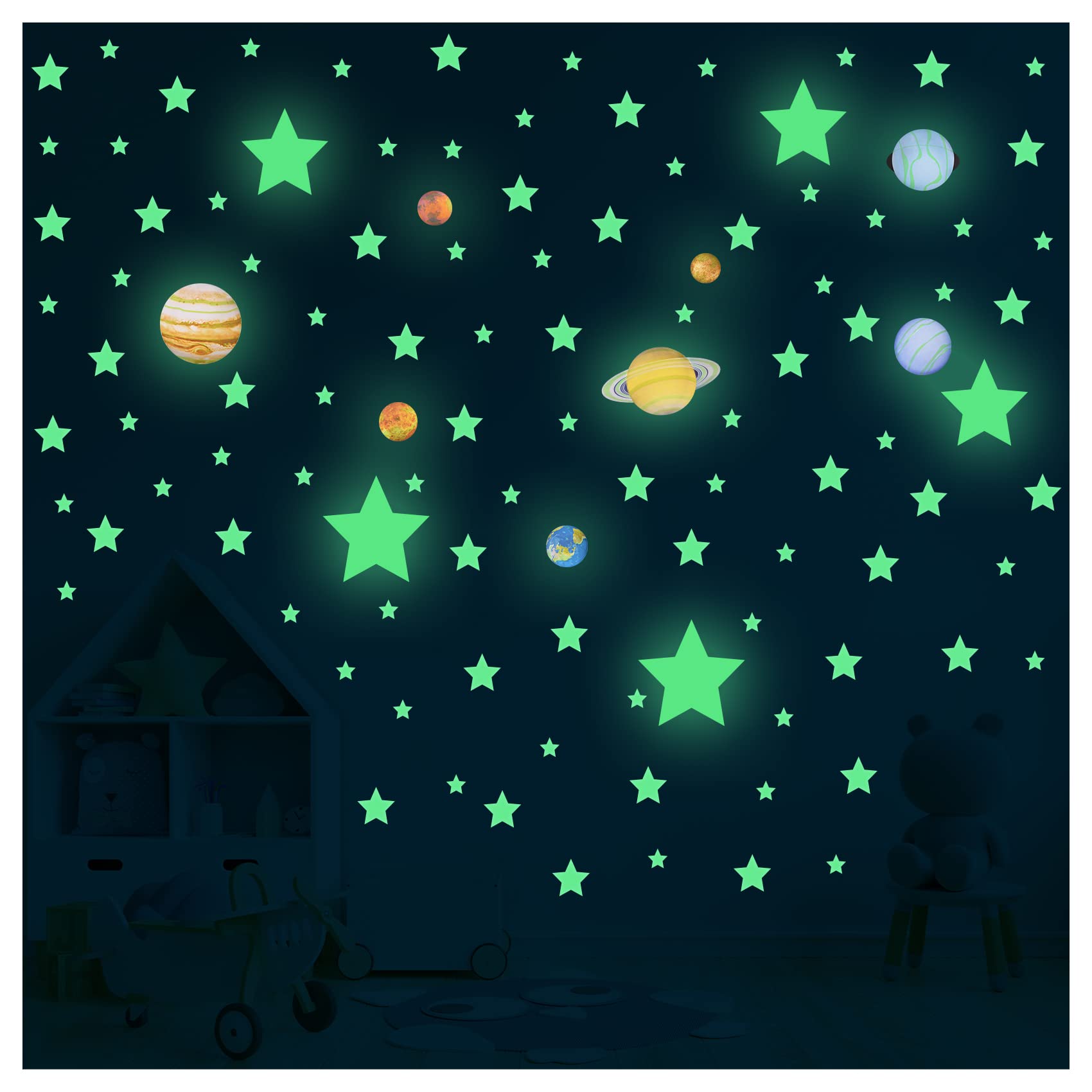 Amazon.com: Glow in The Dark Stars and Planet Solar System Walls 109 ...