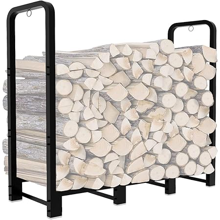 Amazon.com: Sunnydaze Log Rack Firewood Holder with Hooks - Indoor ...