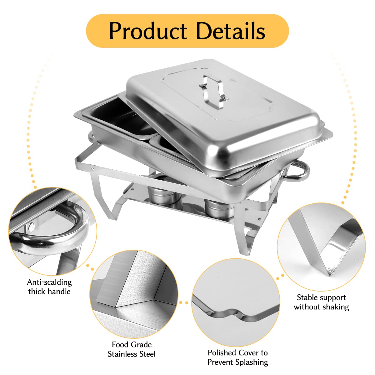 Snowtaros 4 Pack 8QT Chafing Dish Buffet Set, Stainless Steel Food ...