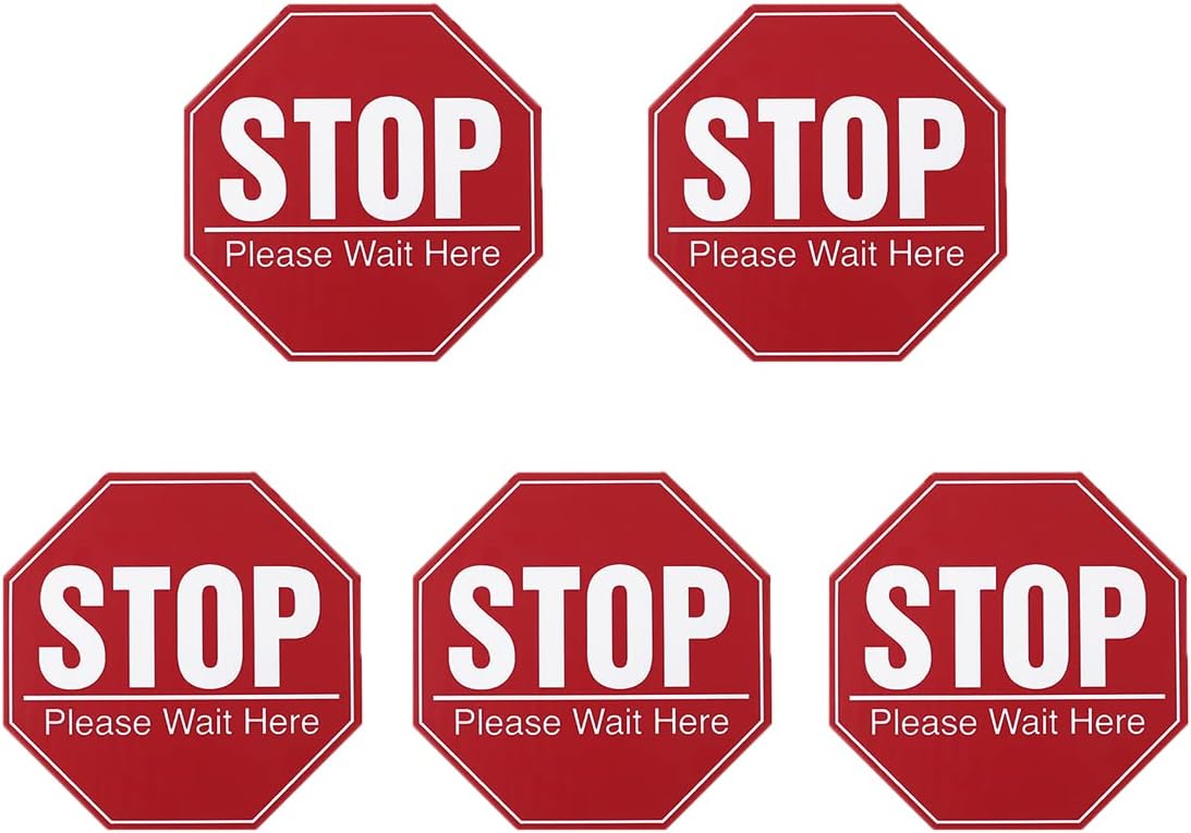 Amazon.com: Kisangel 5 Sheets Stop Please Wait Here Signs, Red Pvc ...