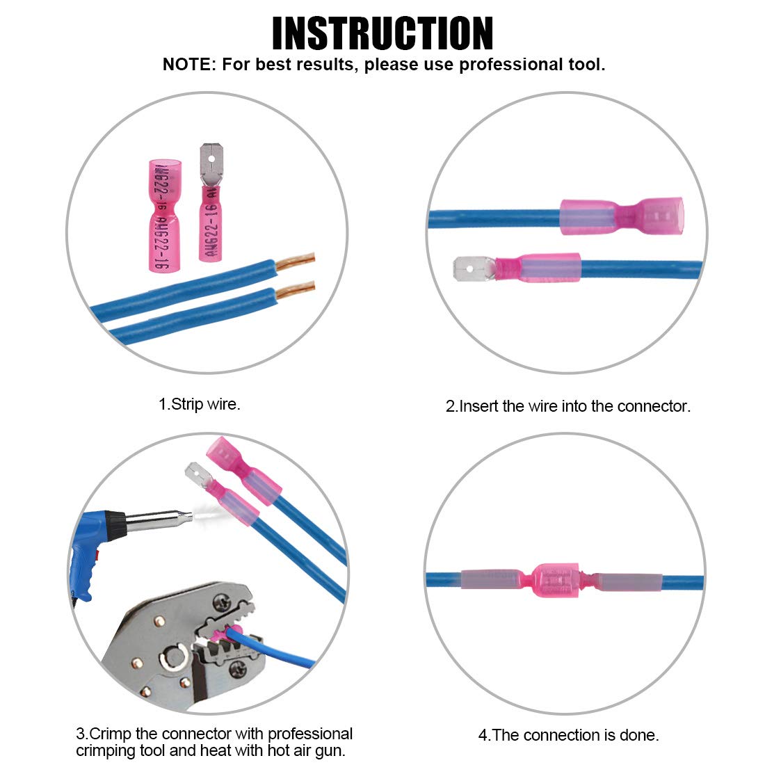 Snapklik.com : 100pcs 22-16 Gauge Fully Insulated Female/Male Spade ...