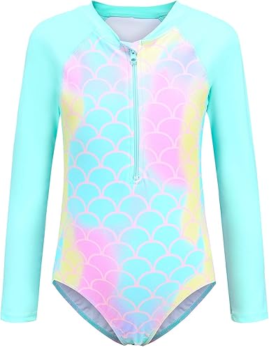 Amazon.com: Girls Rash Guard Long Sleeve One Piece Swimsuits Stripes ...