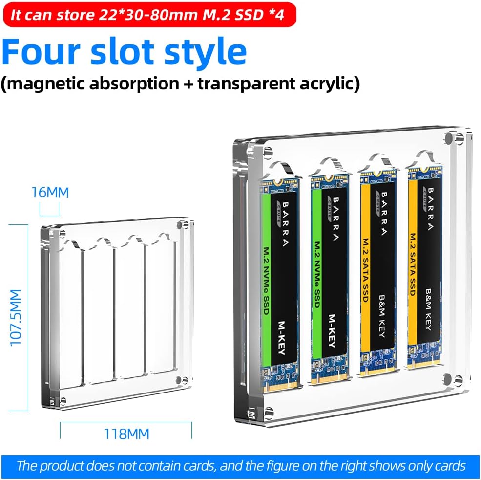 AODUKE 4 Slot Transparent Magnetic Closure M.2 SSD Enclosure Box Case ...