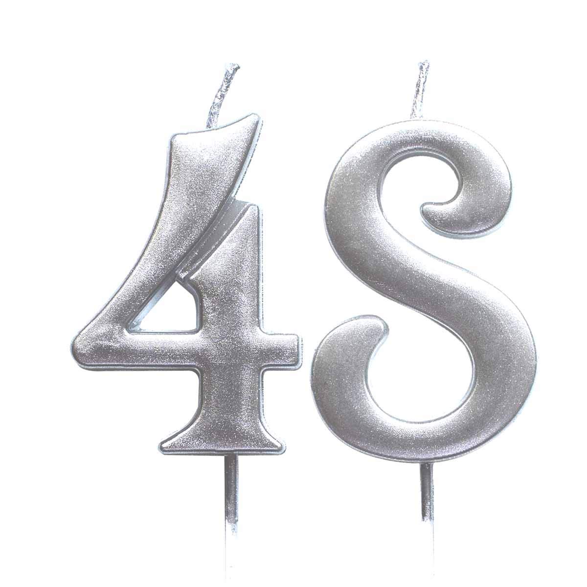 Amazon.com: MAGJUCHE Silver 48th Birthday Numeral Candle, Number 48 ...
