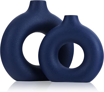 Navy Blue Ceramics Vase for Home Decor,Minimalist Nordic Hollow Donut ...