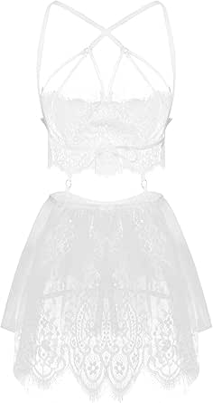 Amazon.com: ACSUSS Womens Sheer Lace 2Pcs Lingerie Set Deep V Neck ...