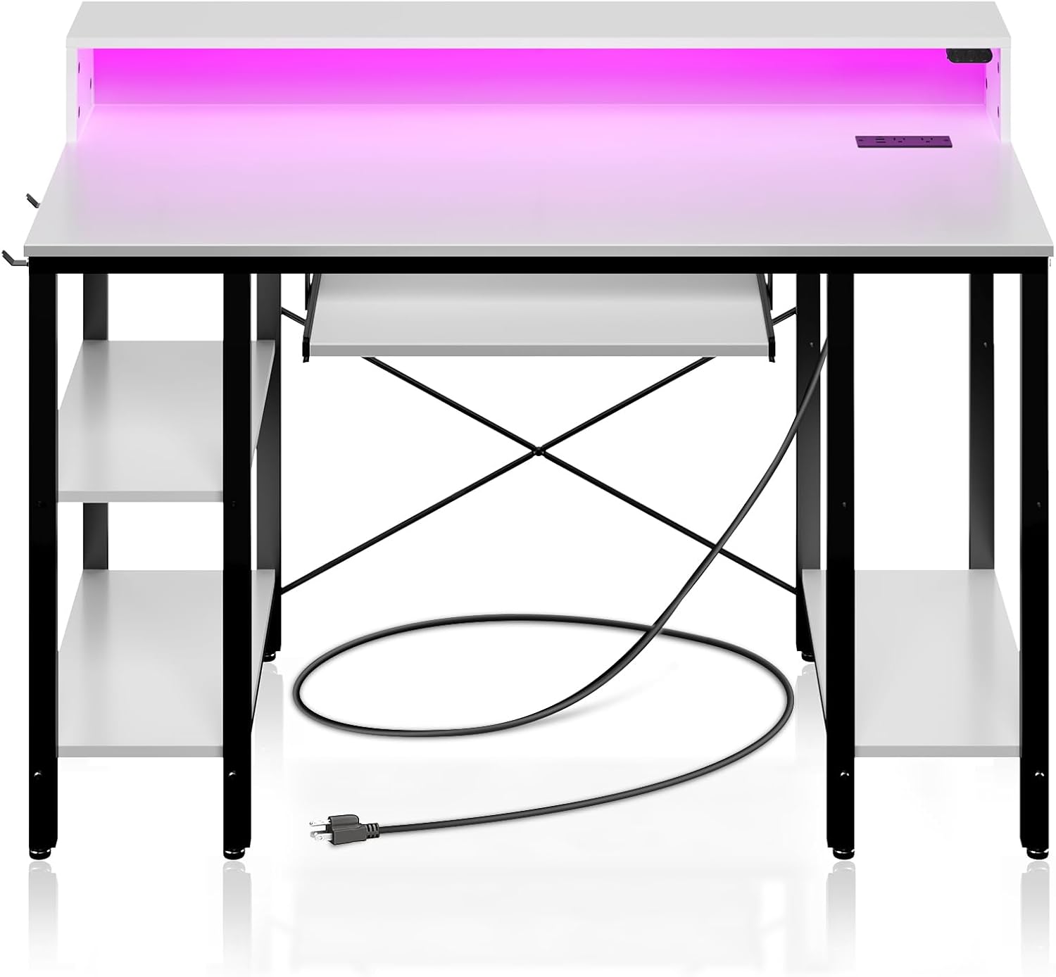 Rolanstar Computer Desk 47 inch with LED Lights & Power Outlets, Desk ...