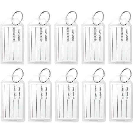 Key Tags, 10 PCS Transparent Plastic Key Fobs with Labels Key Rings ...