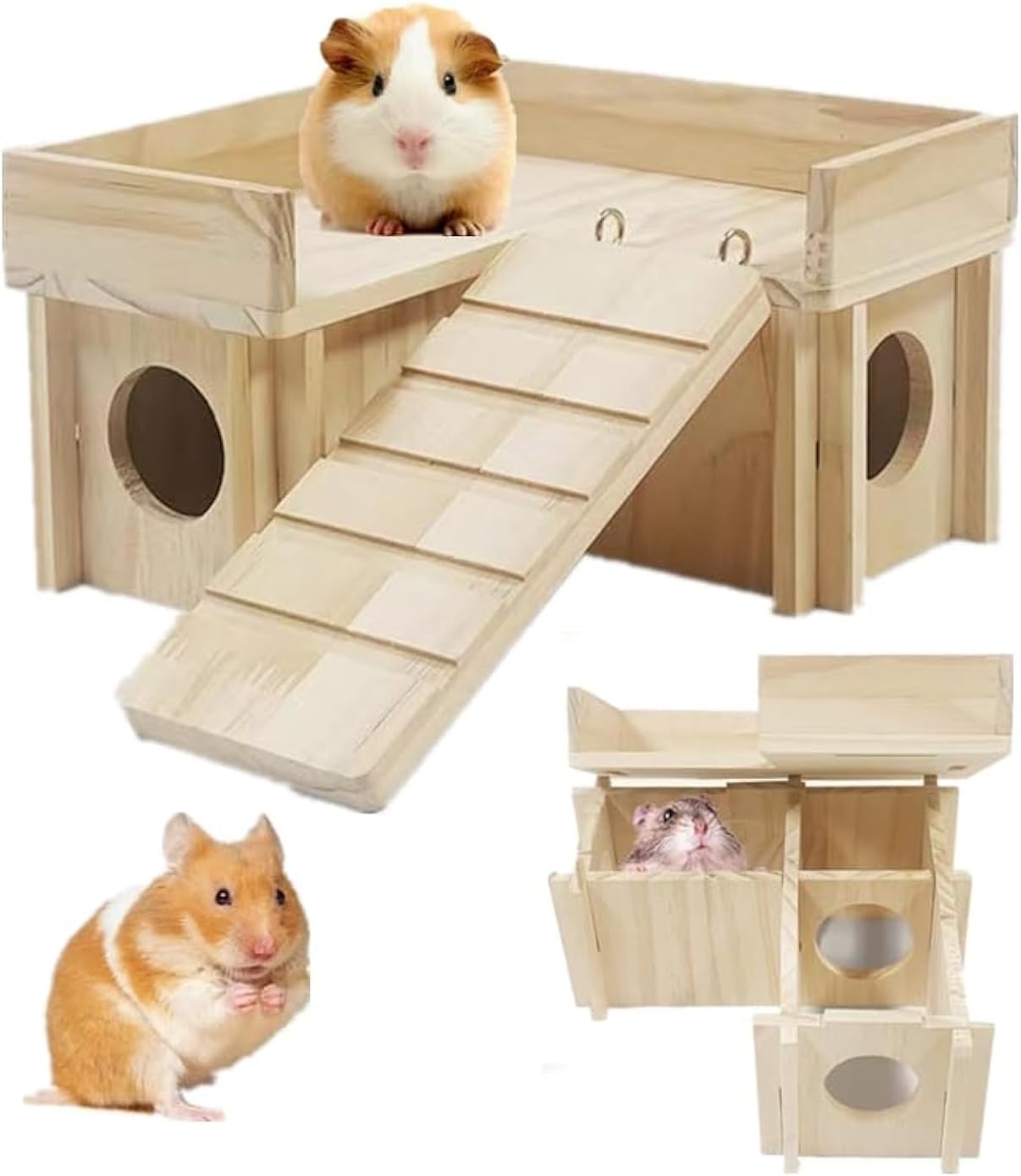 Amazon.com : Magnoloran Hamster House Multi Chamber Wooden Hamster Maze ...