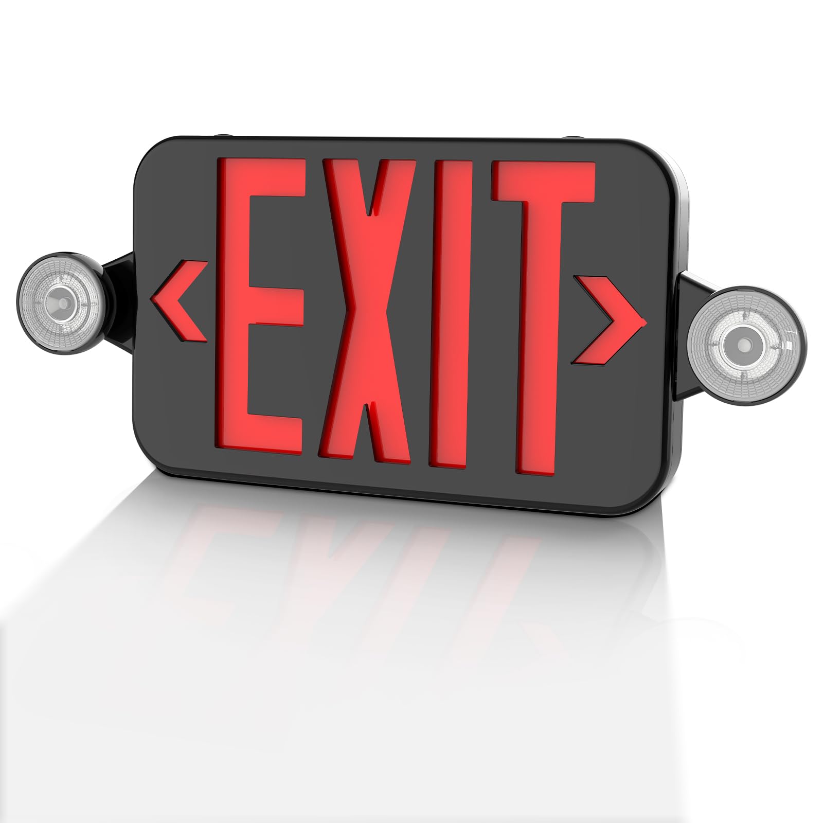 Black LED Exit Sign with Emergency Lights, Adjustable Two LED Head Exit ...