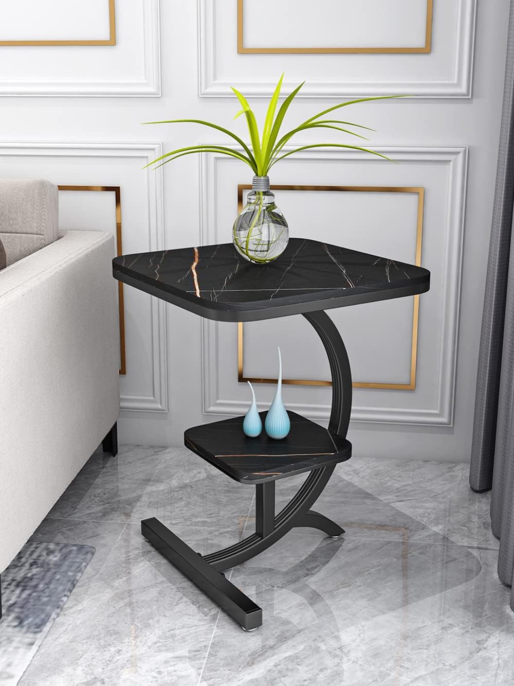 Amazon.com: CYYTLFSD Luxury Marble Sofa Side Table 2-Tier Square Corner ...