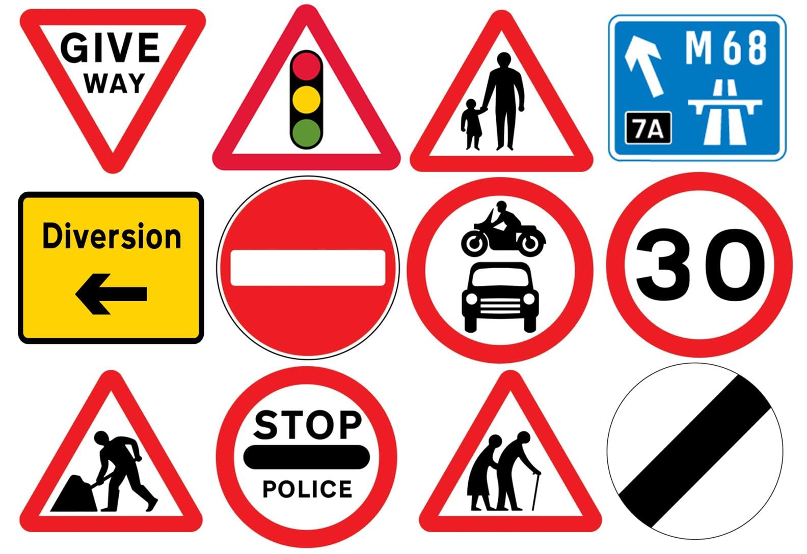 24 x Driving Test Traffic Signs - United Kingdom 4.4cm Disc Cupcake ...