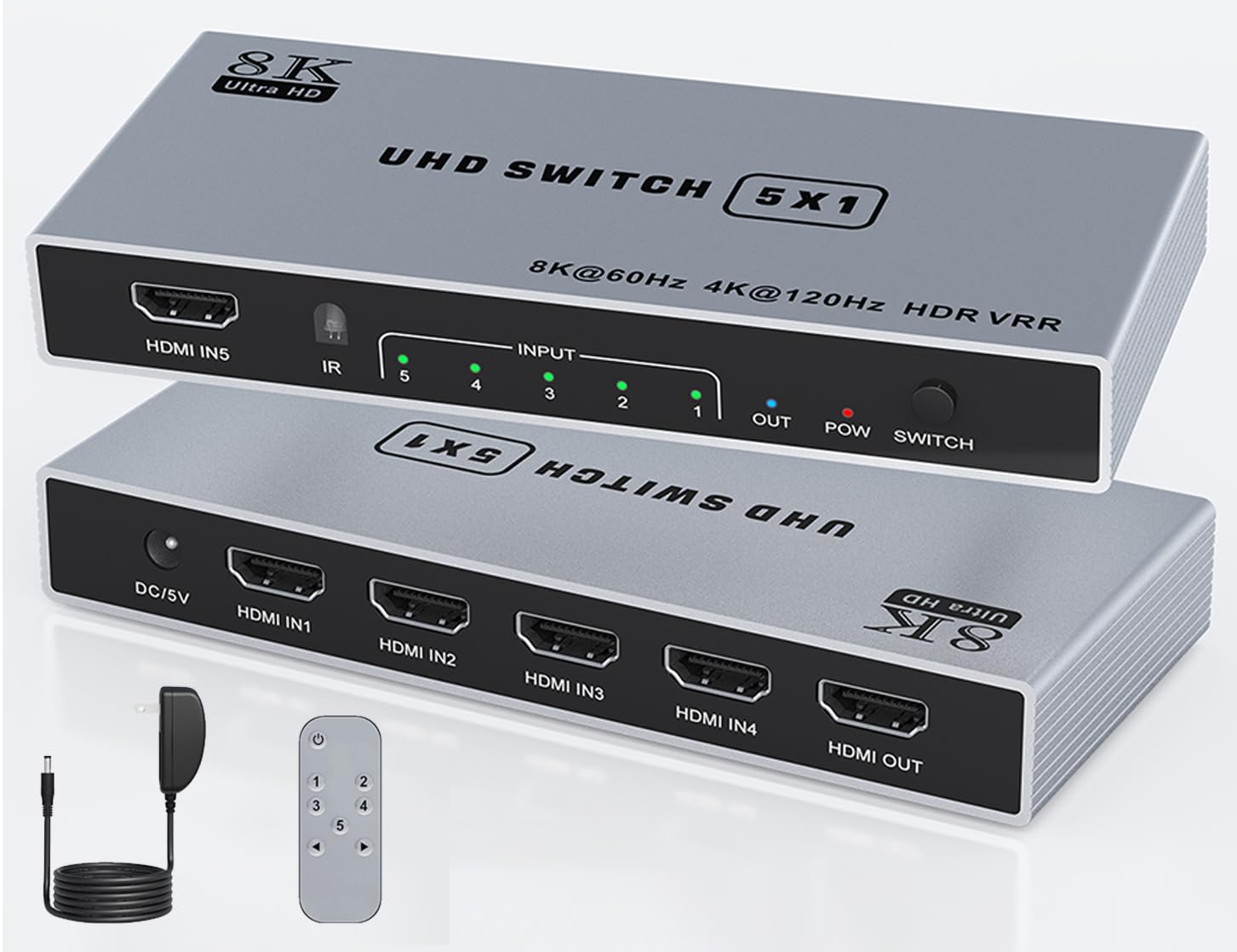 4K 120Hz HDMI Switch 8K HDMI 2.1 Splitter with Remote - 5 in 1 Out HDMI ...