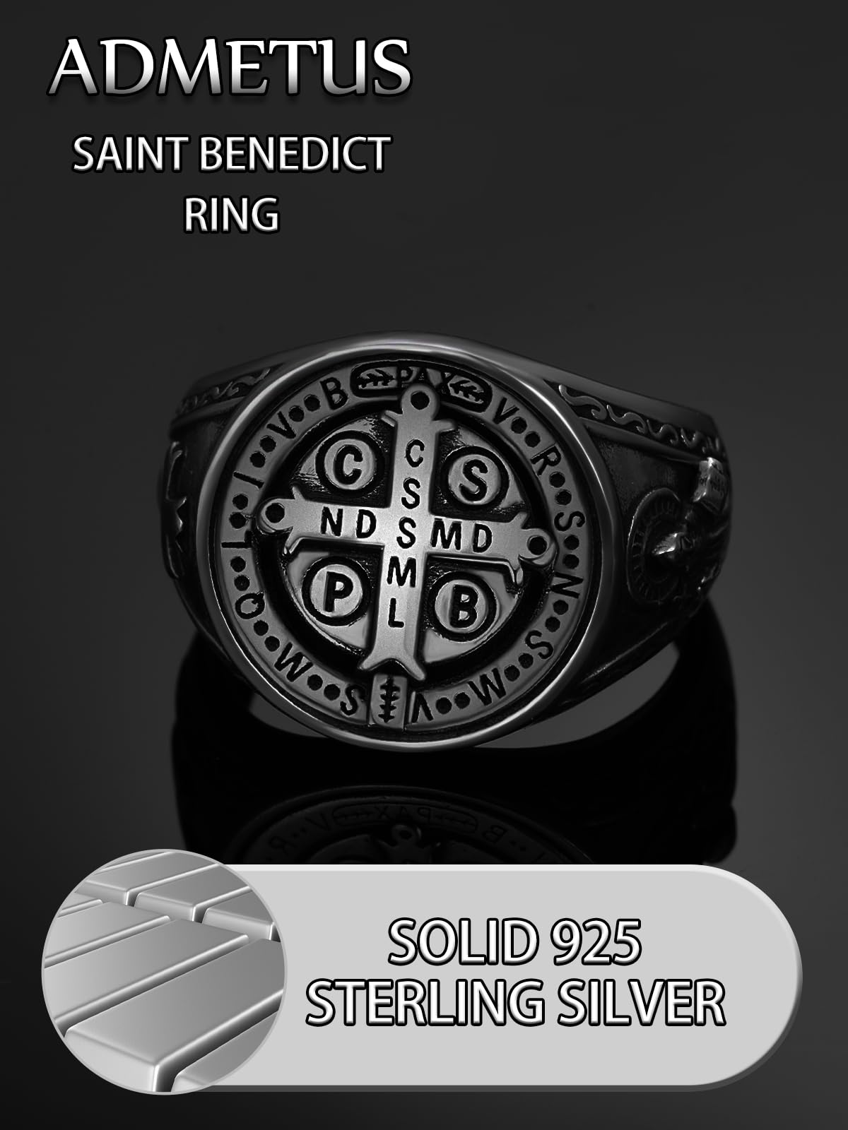 Snapklik.com : Black St Benedict Ring Sterling Silver 925 Saint ...