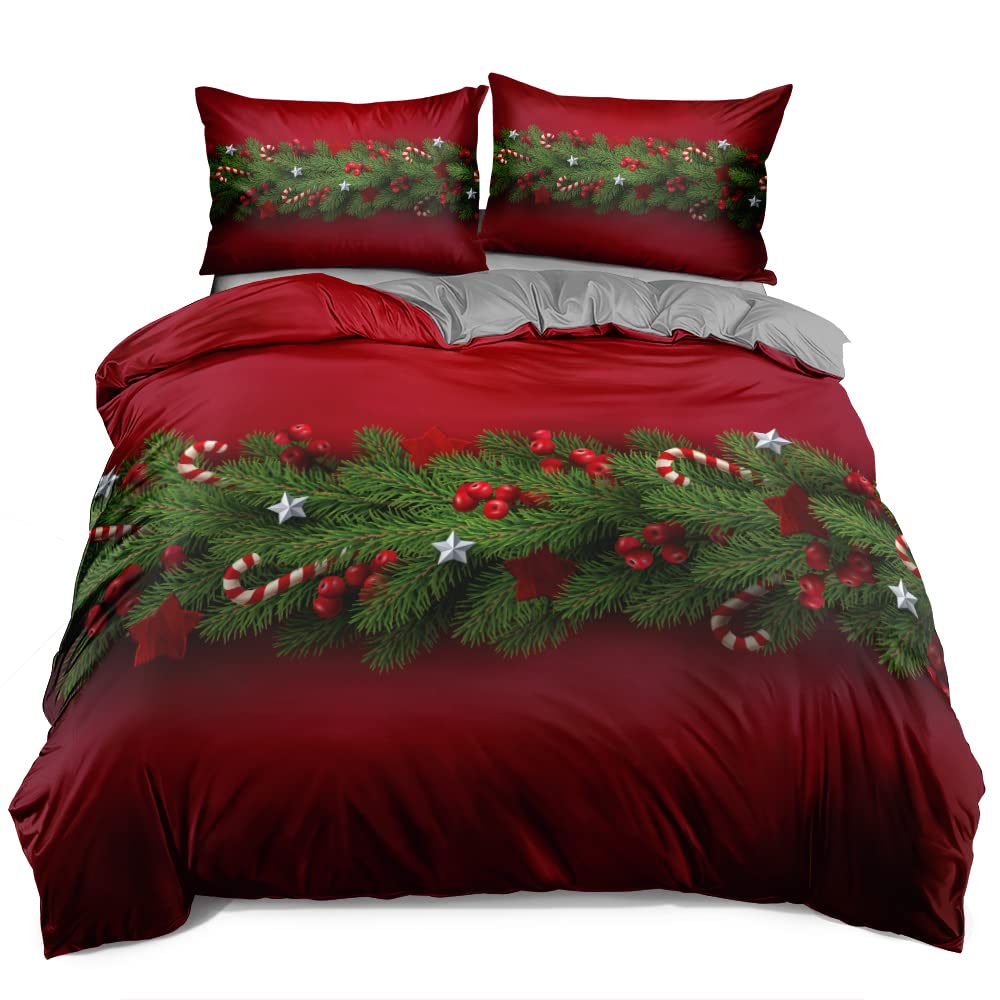 Amazon.com: Holiyjog Red Christmas Duvet Cover Set Queen Size Green ...