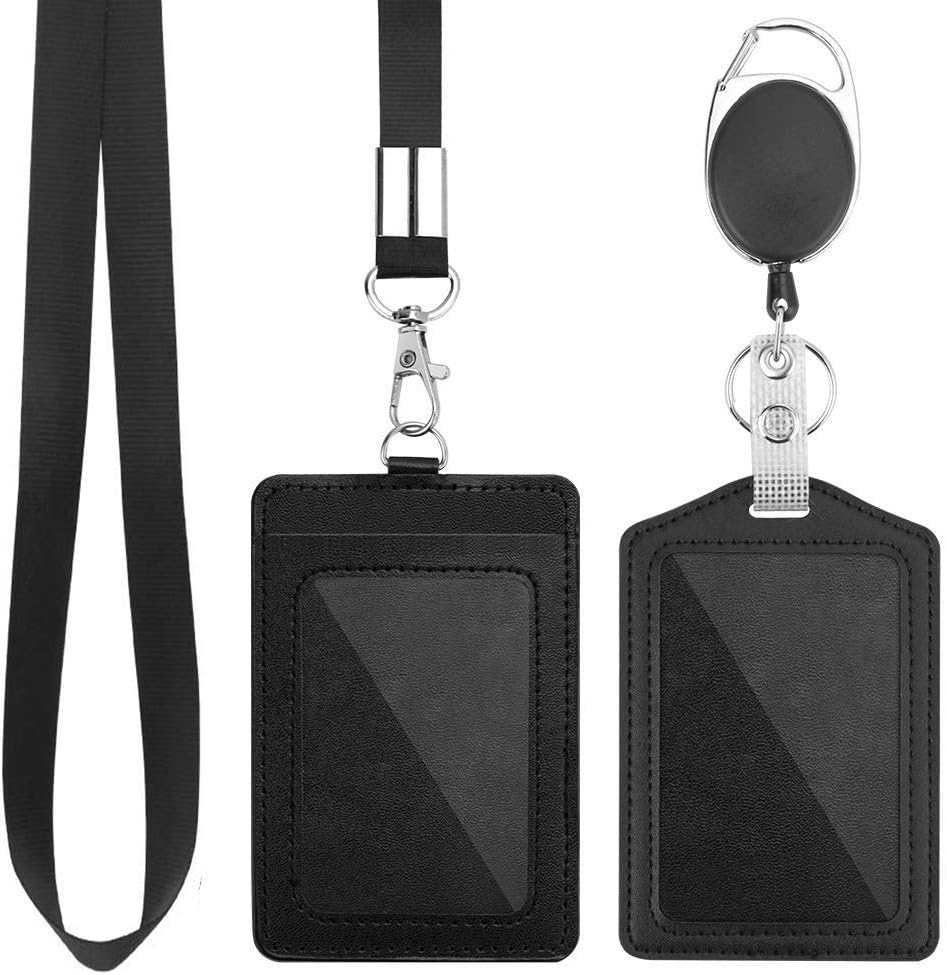 2 Pack Badge Holders, Vertical PU Leather ID Badge Card Holder with 1 ...