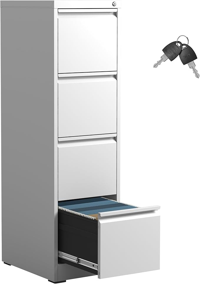 Amazon.com: IKIMI 4 Drawer File Cabinet,Metal Filing Cabinets for Home Office, White Vertical ...