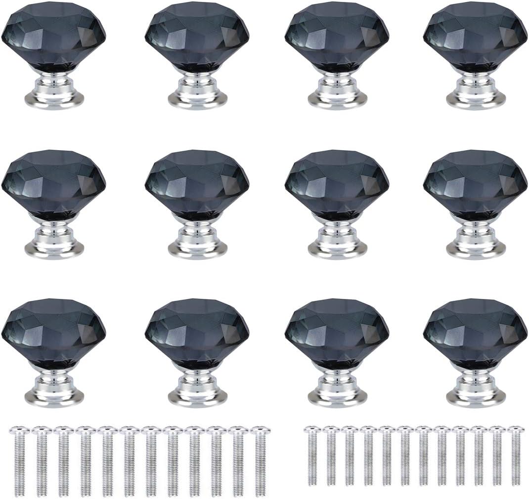 ANJUU 12 Pcs 30mm Diamond Shape Crystal Glass Cabinet Knobs with Screws ...