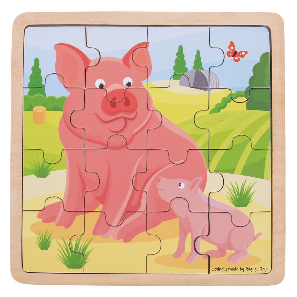 Amazon.com: Bigjigs Toys Wooden Chunky Pig & Piglet Jigsaw Puzzle ...