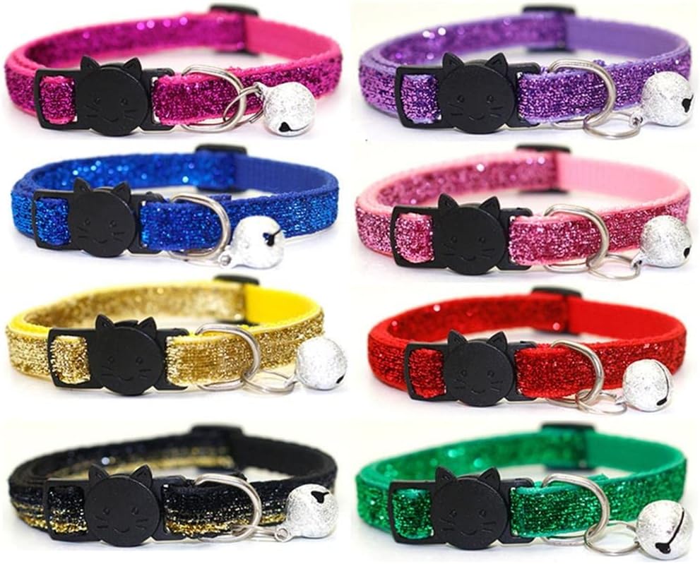 8 Pcs Quick Release Cat Collars Soft Cat Collars With Bell Glitter Safe ...