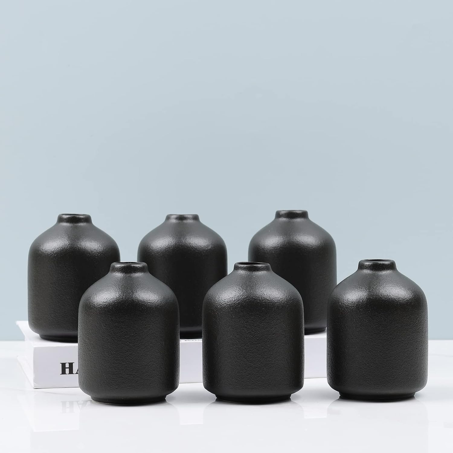 Amazon.com: Ceramic Bud Vases Set of 6, Black Bud Vase Set for Flowers ...
