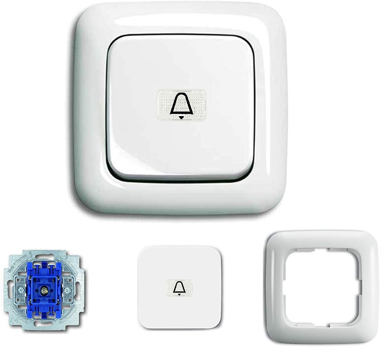 Busch Jäger Klingel Komplettset mit Wippe 2520 KI-214 Glocken Symbol // Wipptaster inklusive 1 ...