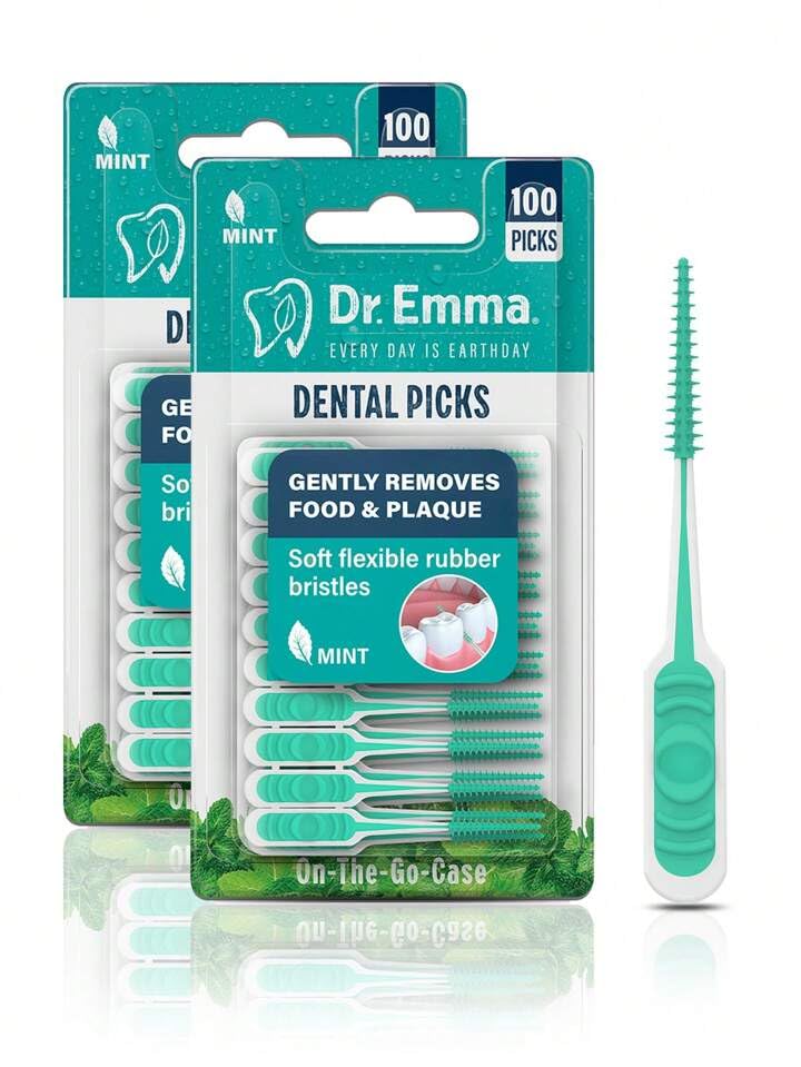Dr. Emma Mint Toothpicks, 100pcs/pack, Soft Rubber Toothpick, Unique ...