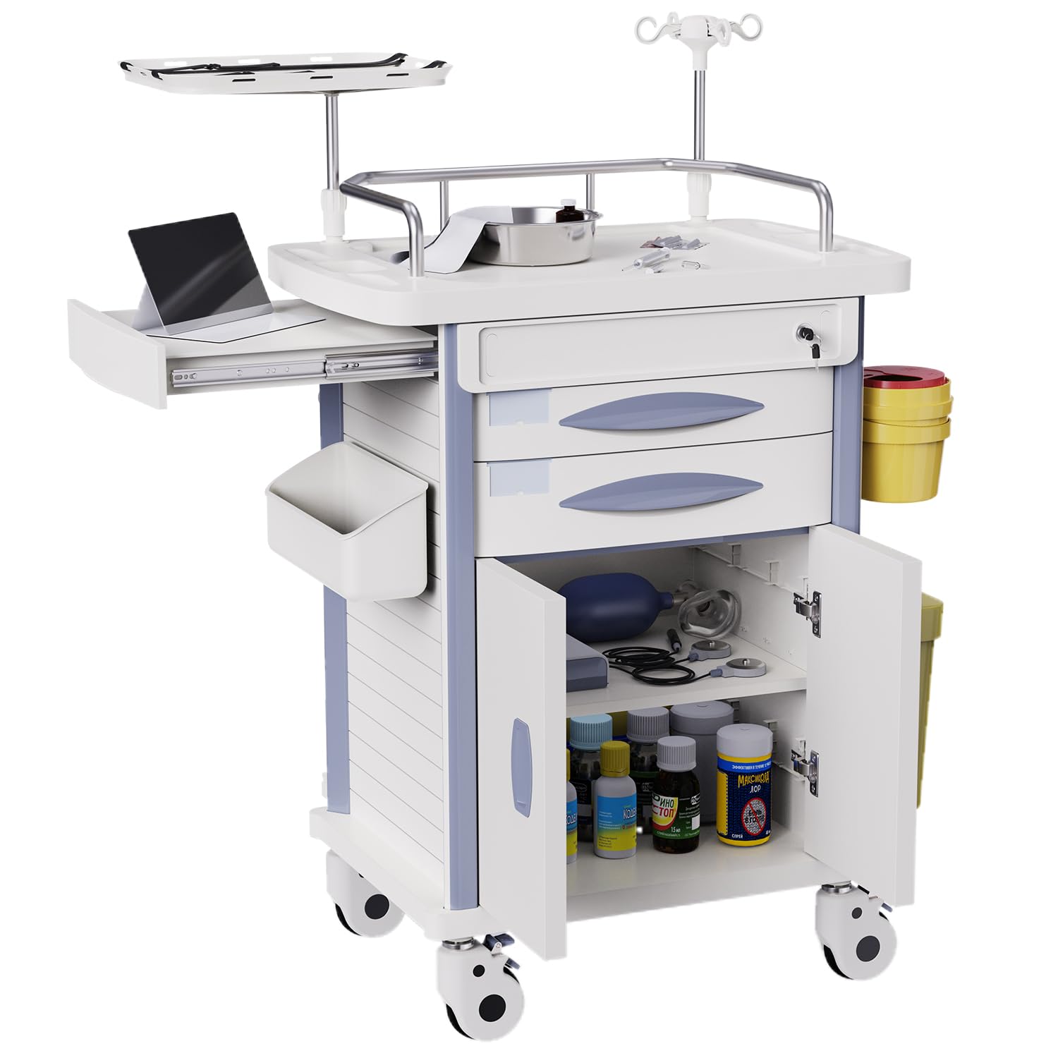 Amazon.com: OLERN 29.5" Width Medical Rolling Crash Cart with ...