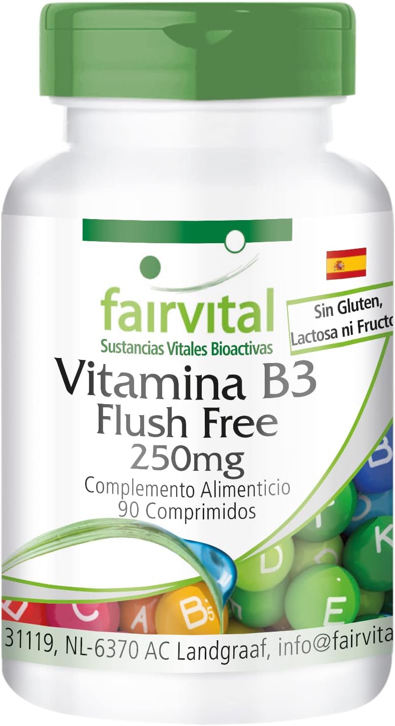 fairvital Vitamina B3 sin enrojecimiento, niacina 250mg, ALTA DOSIS ...