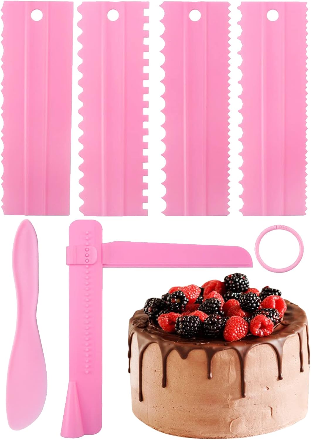 Cake Scraper Set,6PCS Cake Edge Scraper Cutters with Adjustable Cake ...
