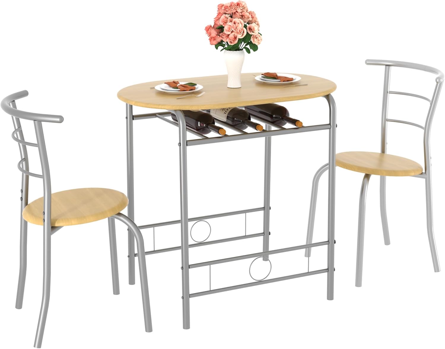 VECELO 3 Piece Small Dining Table Set for Kitchen Breakfast Nook, Wood ...