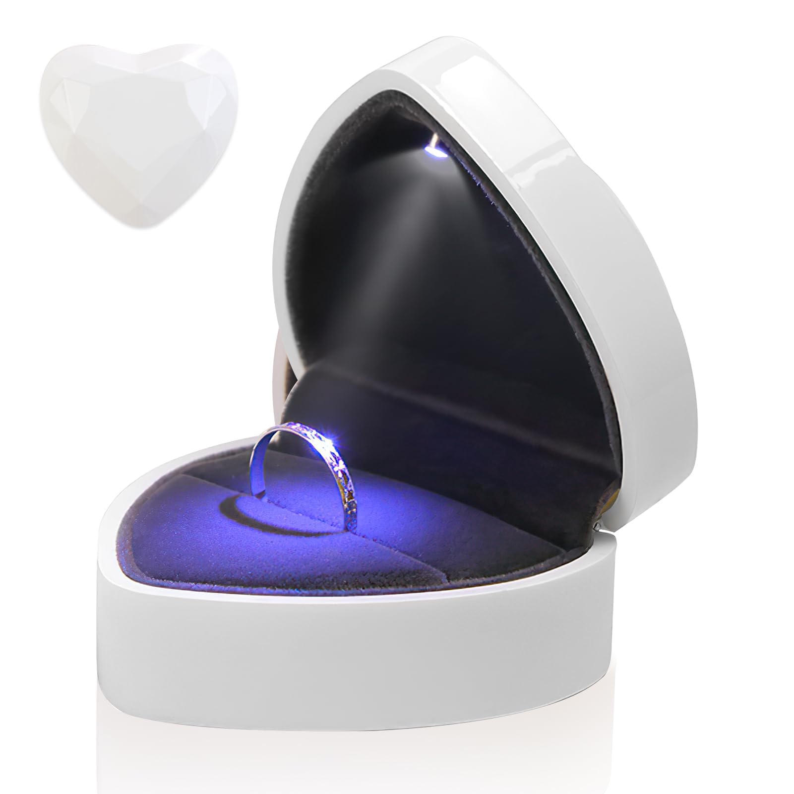 IBEIKE Ring Box with Light, Engagement Ring Box Creative Diamond Heart ...