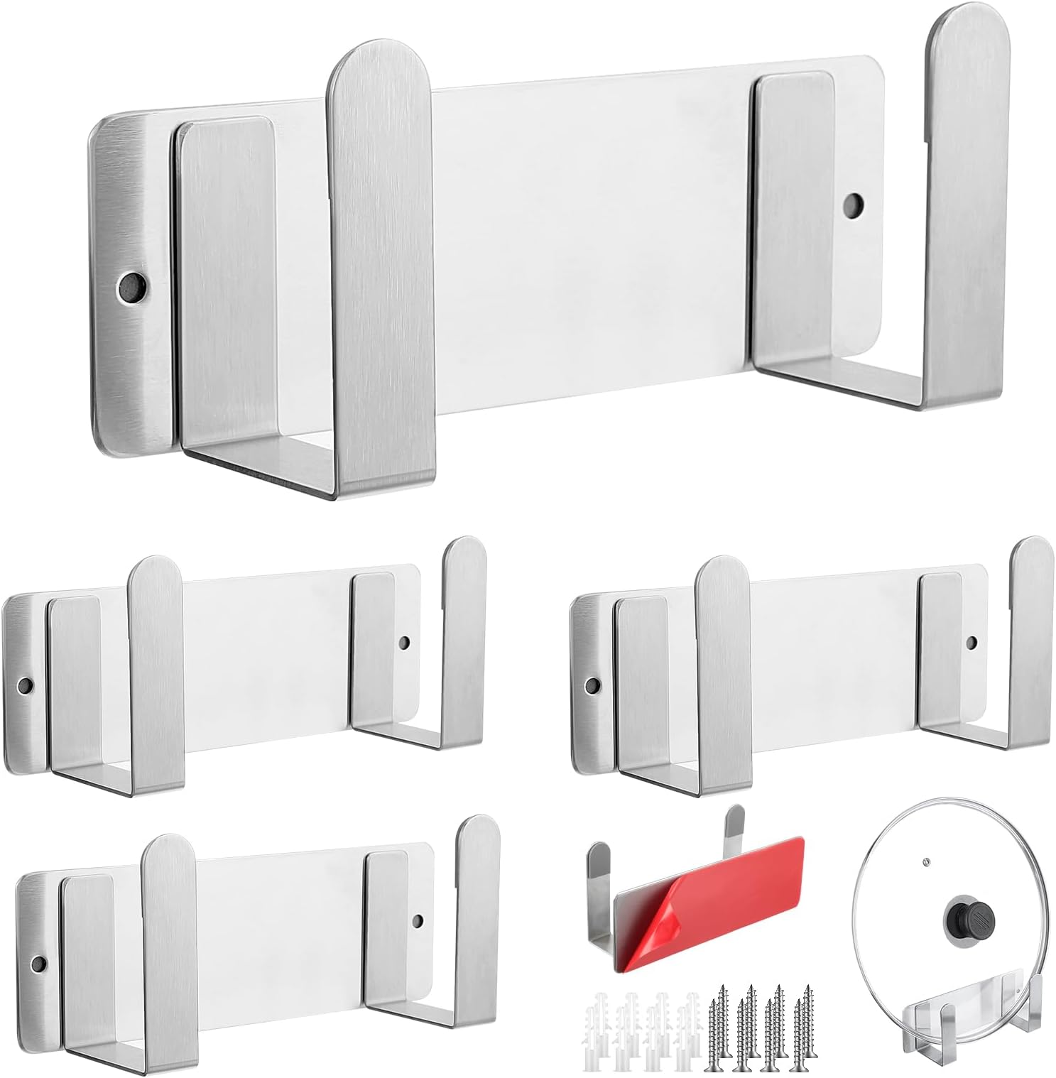 Amazon.com: Blulu Set of 4 Pot Lid Holder Wall Mounted Pot Lid Rack 304 ...