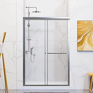 Ambrovina 44-48" W x 72" H Semi-Frameless Double Sliding Shower Door, Glass Shower Door with ...