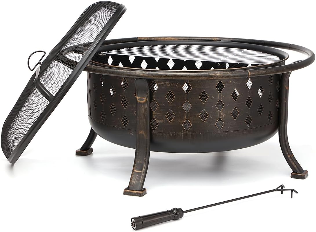 Amazon.com : 2 in 1 Fire Pit with Cooking Grate 30'' Wood Burning ...