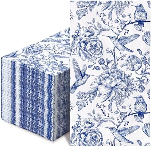Amazon.com: 80 Pack Blue Floral Guest Napkins Disposable Vintage Flower ...