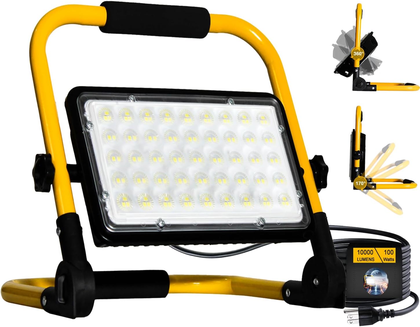 100W Work Light, 10000LM Bright LED Work Lights with Stand, IP66 ...