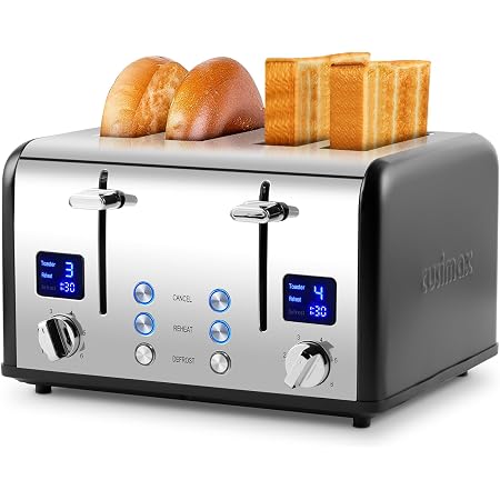 Toaster 4 Slices, Cusimax Stainless Steel Toaster with Ultra-Clear LED ...