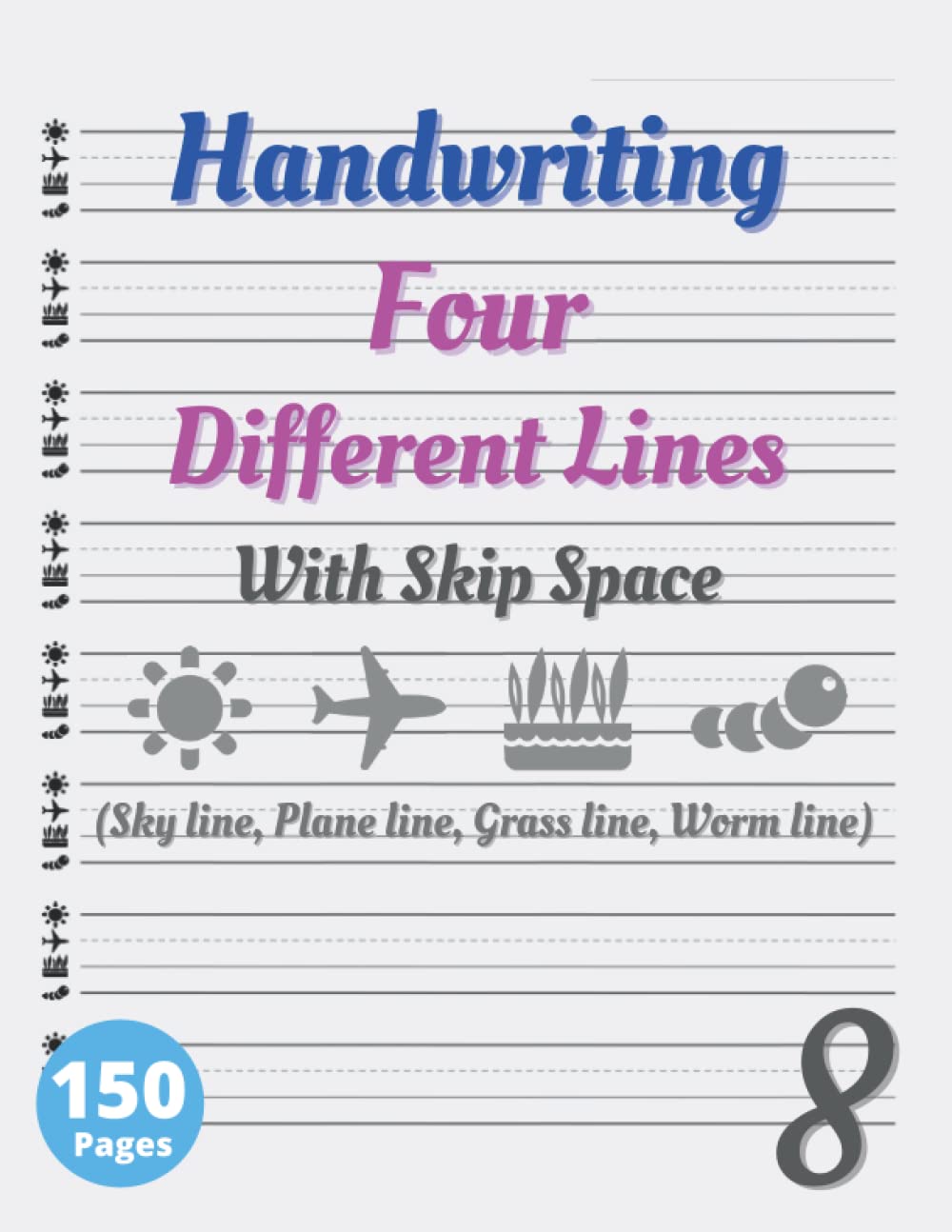Handwriting - Four Different Lines With Skip Space: 8 Ruled - 4 Lines ...
