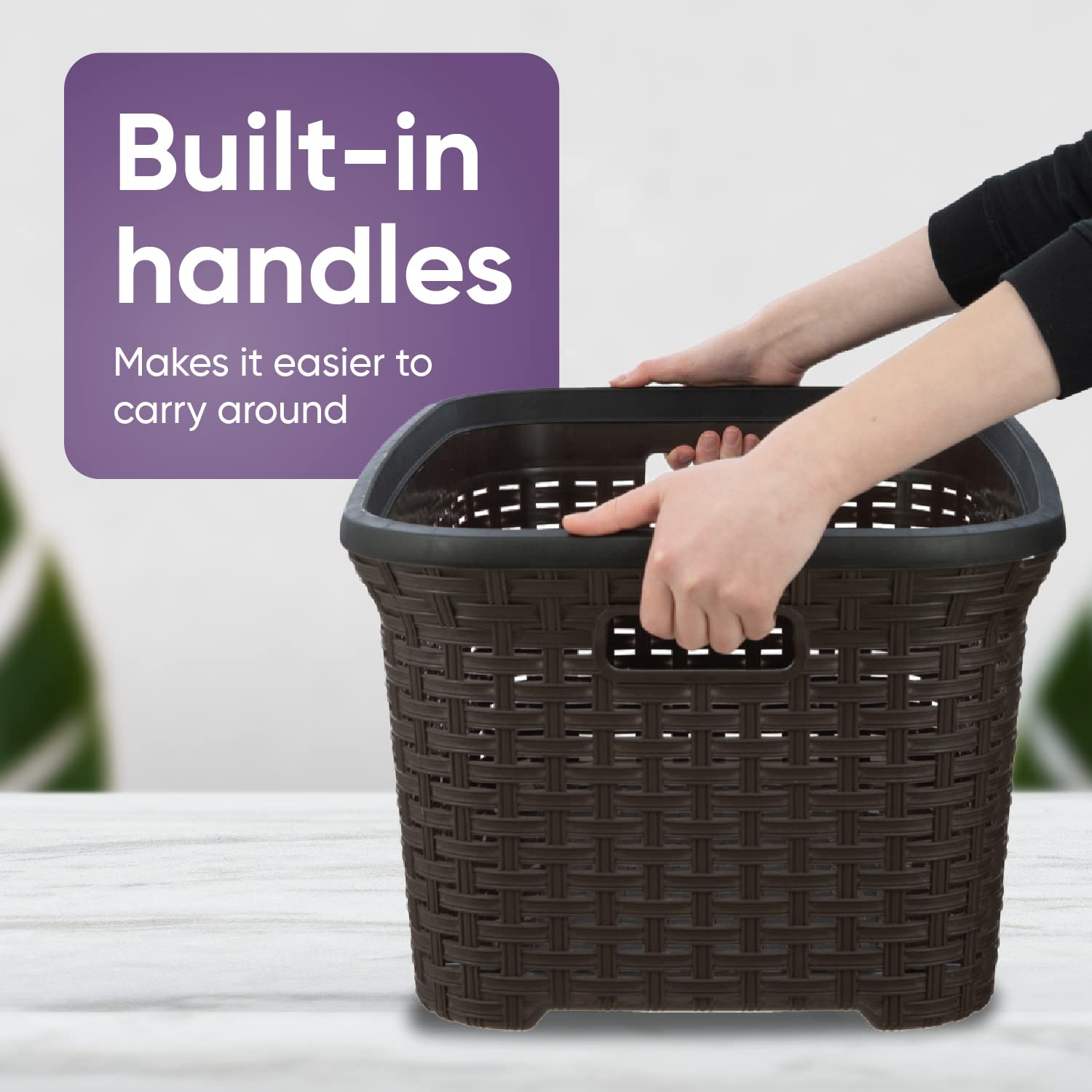 Designed Laundry Basket Plastic Storage Hamper Basket, Brown Cloths ...