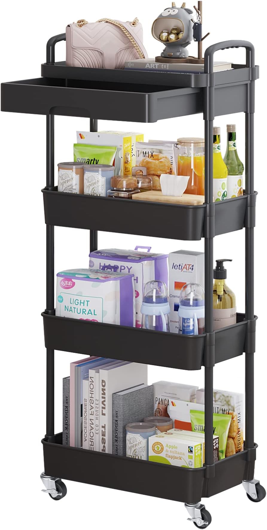 Amazon.com: Simple Houseware Heavy Duty 4-Tier Utility Rolling Cart ...