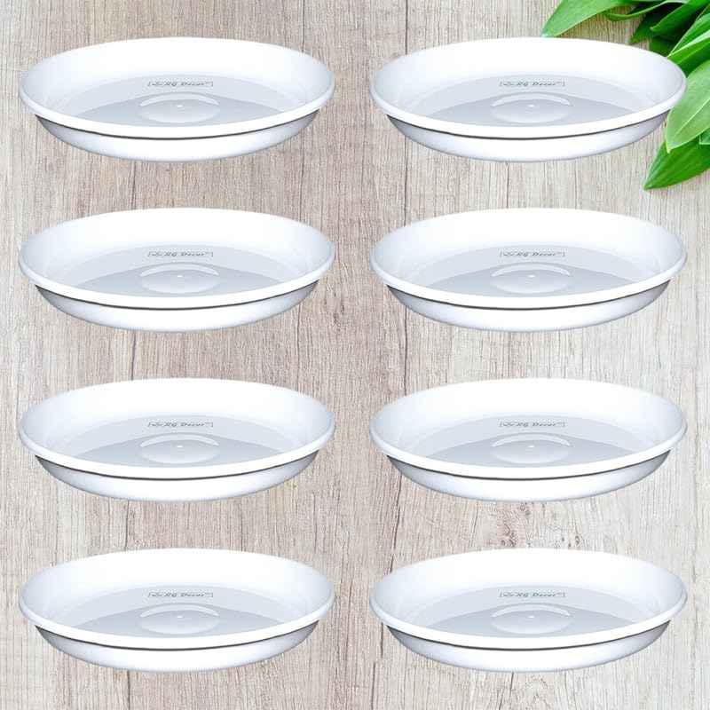 RGDECOR 6 Inches Wide - Pack of 8 - White Bottom Tray for Flower Pots ...